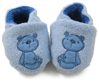 Padders Baby Boys Teddy Bear Applique Soft Sole Slipper (Blue, Newborn ...