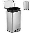 COSTWAY 50L Kitchen Bin, Soft Closure Stainless Steel Recycling Pedal ...