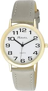 Ravel Women's Easy Read Watch with Big Numbers - Grey/Gold Tone/White ...