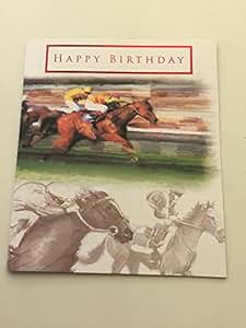 Birthday card Horse racing themed Happy birthday: Amazon.co.uk: Office ...