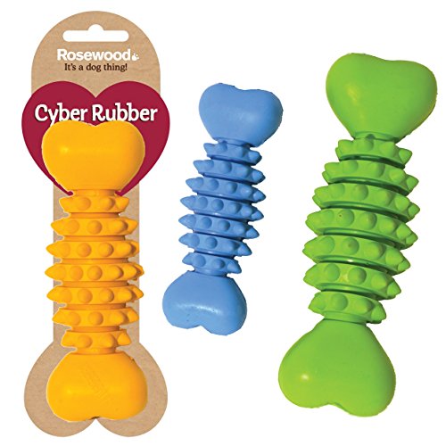 Rosewood Rubber, Tough Chew Resistant, Bone Dog Toy, Assorted Colours ...