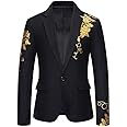Elegant Paisley Floral Blazer for Men, Gold Bronzing, Business Wedding Suit Jacket (XL Black ...