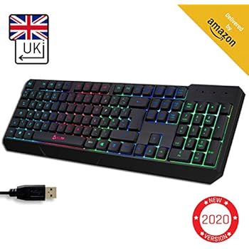Rii RK900 Large Size 7 Colour LED Rainbow Gaming Keyboard UK Layout ...
