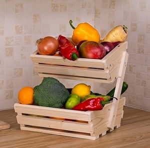 2 tier Small Wooden Vegetable fruit food storage rack Angled: Amazon.co ...