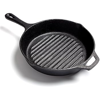KitchenCraft Ribbed Round Induction-Safe Cast Iron Griddle Pan, 24 cm ...