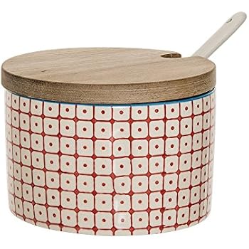 Square Ceramic Salt Container with Bamboo Lid (12 x 12 x 11 cm) red ...