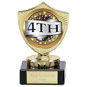 10cm 4th Place trophy 50mm colour centre on marble base free engraving ...