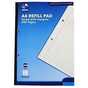 A4 Refill Pad - 200 Pages - Ruled with Margins - 2 Hole Punched: Amazon ...