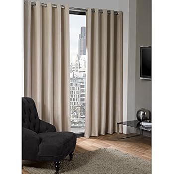 Luxury Textured Natural Cream Eyelet Ring Top Thermal Blackout Curtains ...