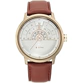 Titan World Time Quartz Analog with Date Black Dial Brown Leather Strap ...