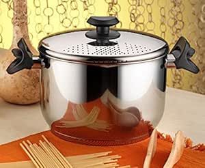 Stainless Steel Pasta Pot Spaghetti Pot with Locking Strainer Lid 22 cm ...