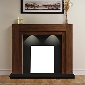 Electric Mango Wood Surround Spotlights White Hearth Back Panel Wall ...