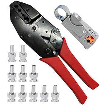 Kagni BNC Crimp Tool Set,BNC/TNC Ratched Crimp plie & Rotary Coaxial Cable Stripper with 10pcs ...