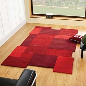 Flair Rugs Abstract Collage Pure Wool Hand Carved Rug, Red, 120 x 180 ...