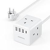 4 Way Extension Lead with 2 USB, Mscien 4 Independent Switch UK to EU ...