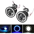 AutoBizarre Car Fog Lamp Blue Angel Eye LED DRL Projector Cob Light 89mm (3.5 inches Front, 2.5 ...