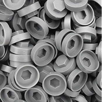 50 x HEX TEK 16mm ROOFING & CLADDING TEK SCREW SLATE GREY PUSH ON CAPS ...