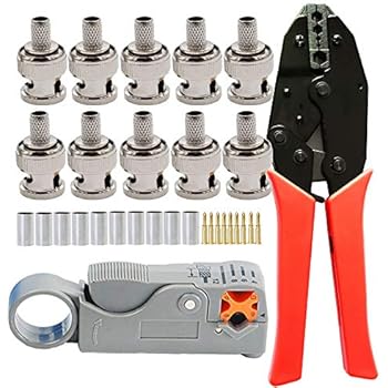 Kagni BNC Crimp Tool Set,BNC/TNC Ratched Crimp plie & Rotary Coaxial Cable Stripper with 10pcs ...