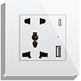 BSEED Double Switched Universal Wall Socket with USB C & USB A - 2 Gang Black, Multifunctional ...