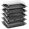 Sunrise Packaging 5 x MINI Black Sandwich Platters with Clear Lids Reusable Rectangular Catering ...