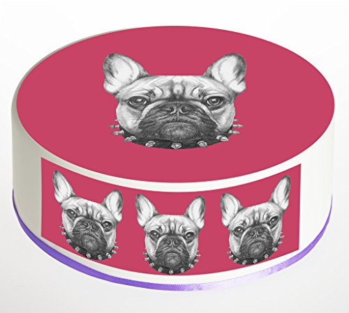 French Bulldog Spike Collar Cake Topper Round Cake Topper Edible ...