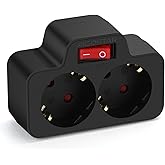 EXTRASTAR 2 en 1 Adaptador con Interruptor y 2 Enchufes Schuko, Adaptador de Regleta, hasta ...
