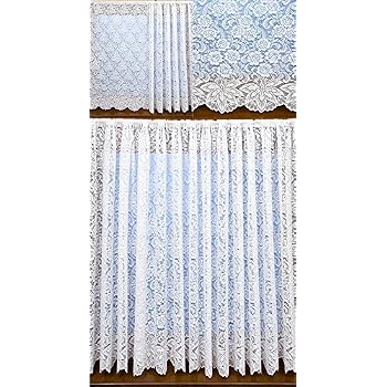 White thick traditional heavy lace net curtain rose daisy flowers ...