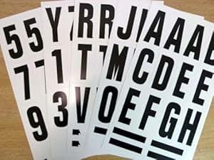Pack of 62 x 3" (75mm) Black on White Vinyl Sticky Letters & Numbers ...