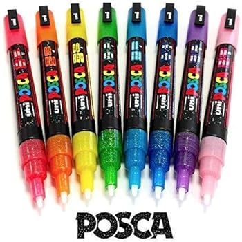 POSCA PC-3ML GLITTER PAINT MARKER - FULL RANGE SET of 7 Pens: Amazon.co ...