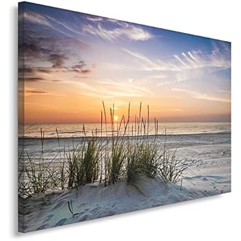 Querfarben Bild auf Leinwand mit Nordsee-Motiv Sonnenuntergang an der Nordsee - 120x80 cm ...