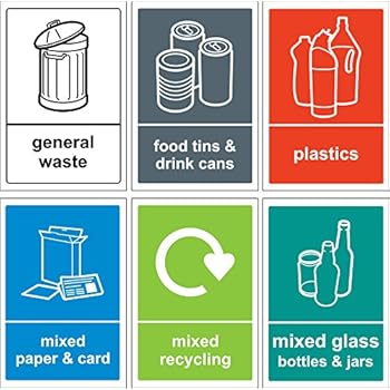 Mixed Recycling bin Sign/Sticker - Self adhesive vinyl 150mm x 100mm ...