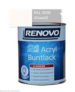 Acryl-Buntlack 2-in-1 750 ml RAL 0096 Altweiß glänzend Renovo: Amazon ...