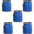 ITP Packaging 5 x 20 Litre Plastic Blue Open Top Storage Barrel Drum ...