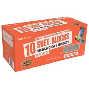Suet to Go Wild Bird Mealworm and Insect Suet Block, 300 g - Pack of 10 ...
