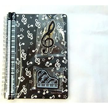 Music Themed Stationery Notebook Set - Black Musical Notes Spiral Bound ...