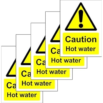 Caution Hot Water Safety Sign - Self Adhesive Sticker 100mm x 75mm ...