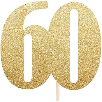 Cotton Candy Co NUMBER 60 Gold Glitter Cake Topper 60th Birthday Party ...