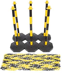 (6 Pack) Yellow & Black Plastic Chain Post Set Demarcation Safety Chain ...