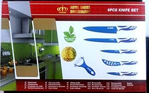 Royal Swiss 6 pcs Knife Set (5 Pcs Knife with free Peeler) Blue Colour ...