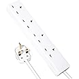 4 Gang Extension Lead Surge Protected Electric 2M 5M 10M Cable 3 Pin Socket Plug 13Amp Wall ...