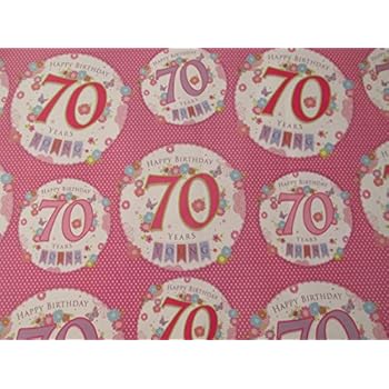 BIRTHDAY WRAPPING PAPER - 2 SHEETS OF GIFT WRAP & ONE TAG - 70th ...