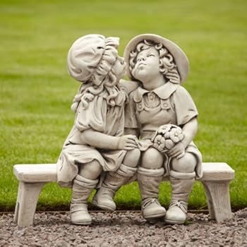 Large Garden Statues - Boy & Girl on Bench Stone Sculpture: Amazon.co.uk: Garden & Outdoors