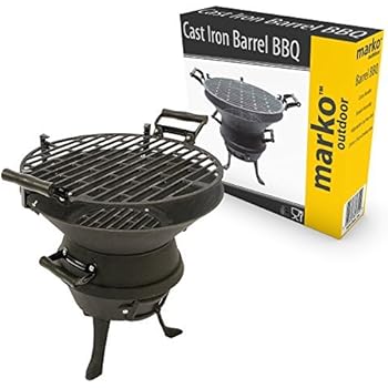 Black Barrel Charcoal BBQ w/ Cast Iron Adjustable Grill Garden Camping ...