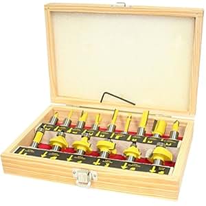 Spares2go Tungsten Carbide Tipped Router Bit Set (15 Pieces, 12.7mm 1/2 ...