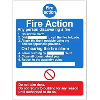 Fire Action Plan sign - Self adhesive sticker 200mm x 150mm: Amazon.co ...