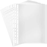 MARKQ A4 Transparent file, 100 Pcs Clear Plastic Folder Punched Pockets for Filing Paper ...