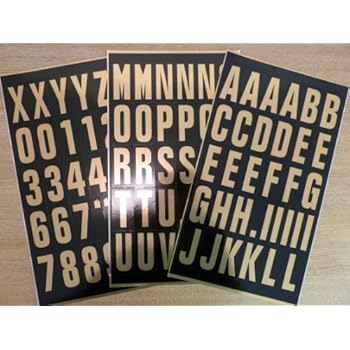 Pack of 234 x 1" (25mm) Gold on Black Vinyl Sticky Letters & Numbers ...