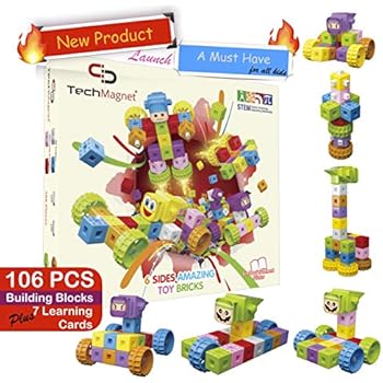 TechMagnet 6 Sided Building Bricks | Multilink Snap Cube Building ...