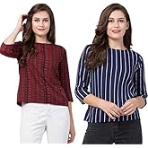 TUSI Fashion Women's Regular Fit Printed Crepe Round Neck 3/4 Sleeves ...