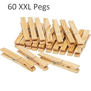 60 Large Wooden Clothes Pegs For Washing Line Crafts: Amazon.co.uk ...